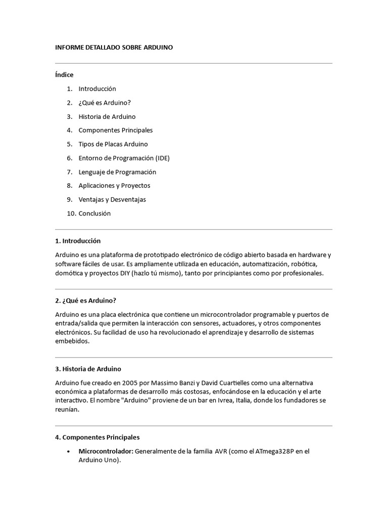 Informe Detallado Sobre Arduino | PDF | Arduino | Arquitectura de Computadores