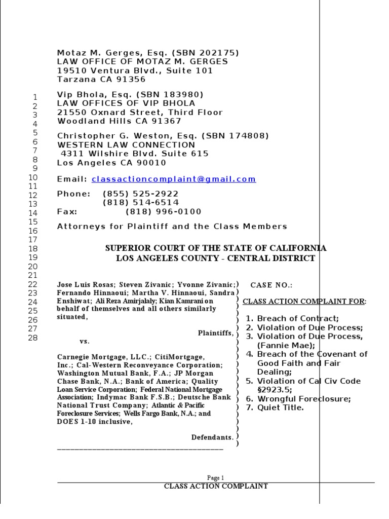 Class Action Complaint | PDF | Foreclosure | Government Sponsored Enterprise