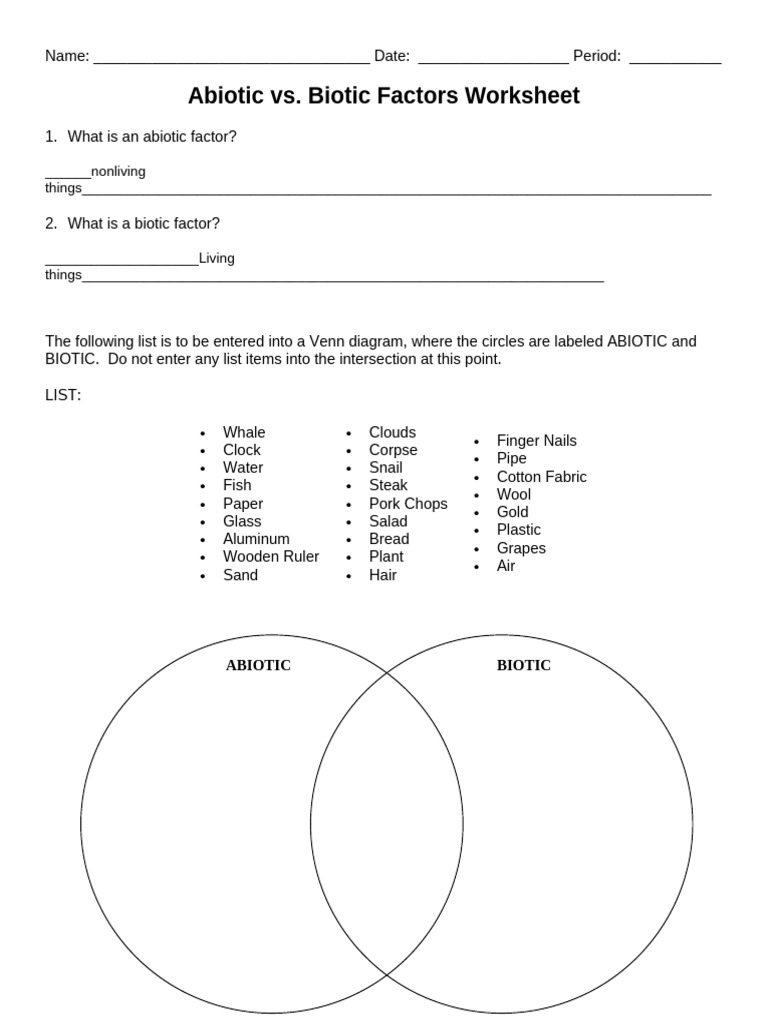 (Abiotic Vs Biotic) Abiotic - Vs - Biotic - Factors - Worksheet | PDF ...