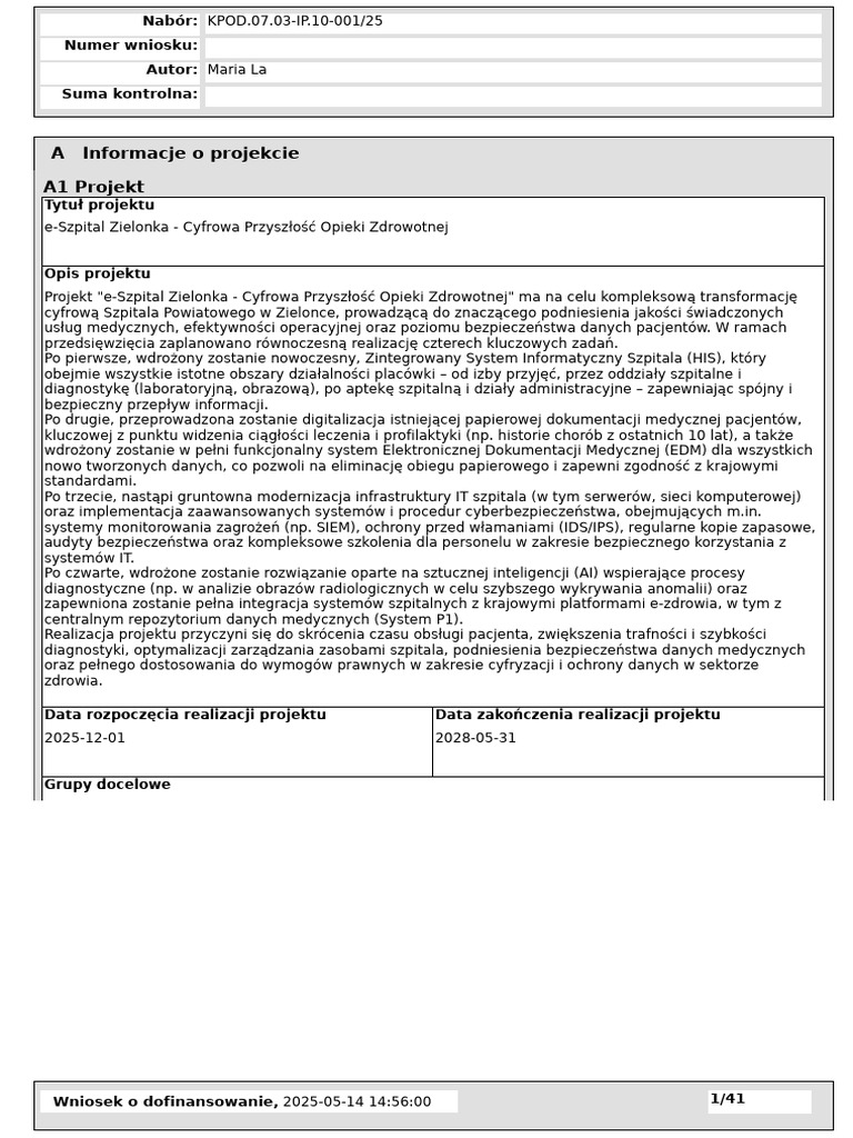 Wniosek o Dofinansowanie | PDF