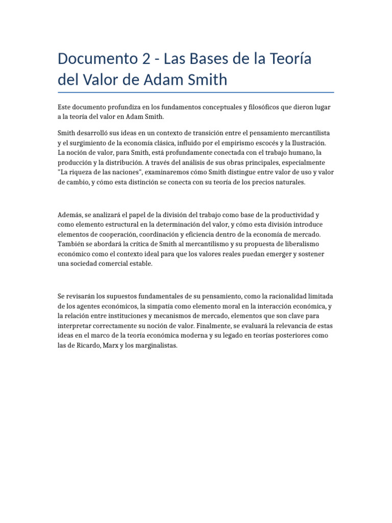 Documento 2 - Las Bases de La Teoría Del Valor de Adam Smith | PDF
