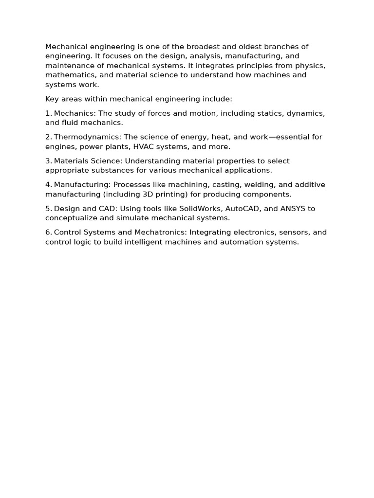 Mechanical Engineering Is One of The Broadest and Oldest Branches of ...
