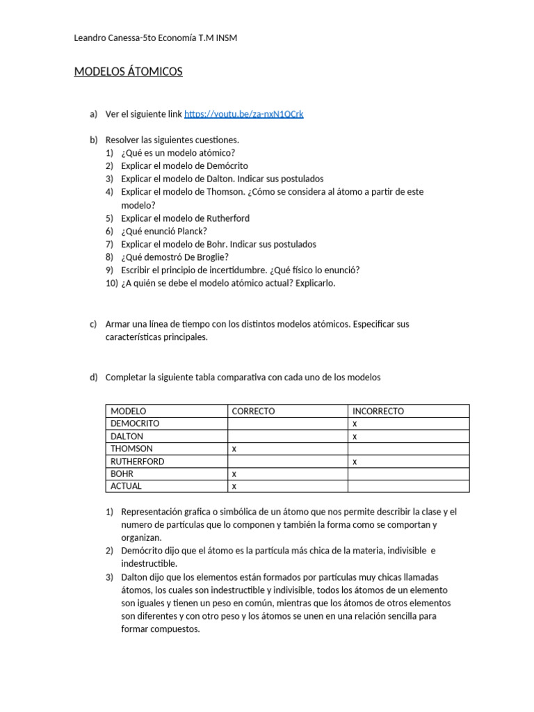 Modelos Atómicos: Historia y Comparación | PDF | Electrón | Átomos