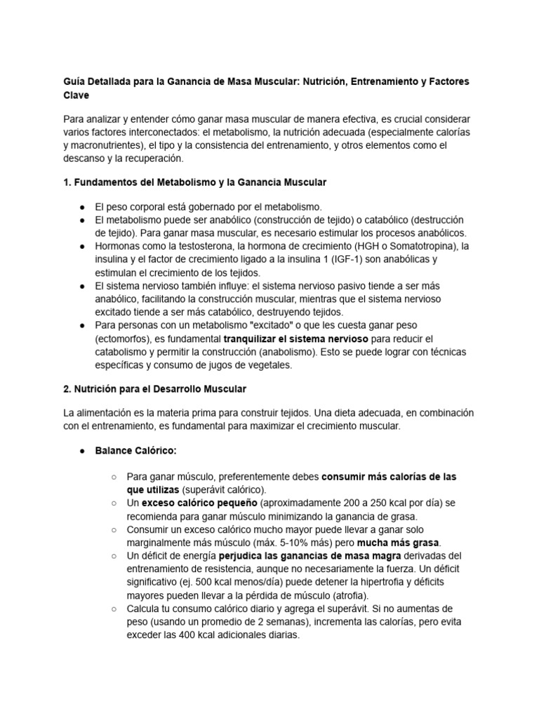 Guía Detallada para La Ganancia de Masa Muscular - Nutrición, Entrenamiento y Factores Clave ...