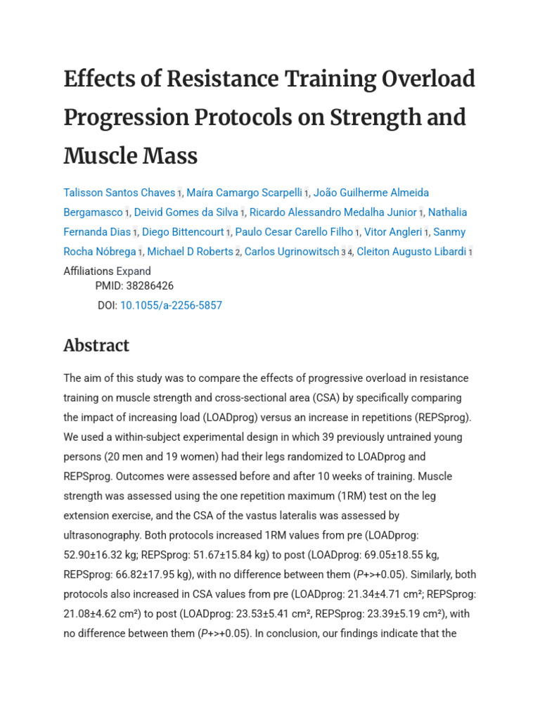 Effects of Resistance Training Overload Progression Protocols On ...