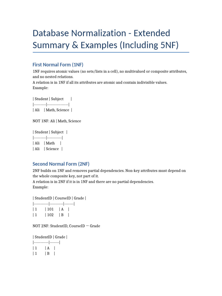 Extended Normalization With 5NF Summary | PDF | Computer Data | Information Technology Management