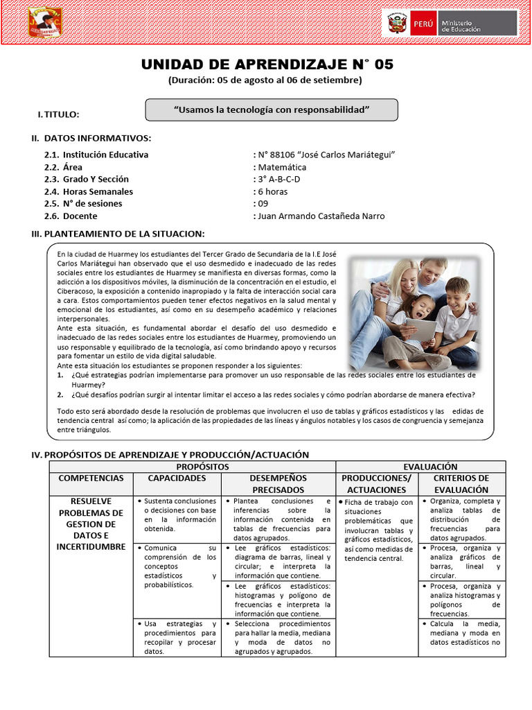 UNIDAD DE APRENDIZAJE N 05-3RO-JCM | PDF | Aprendizaje | Datos