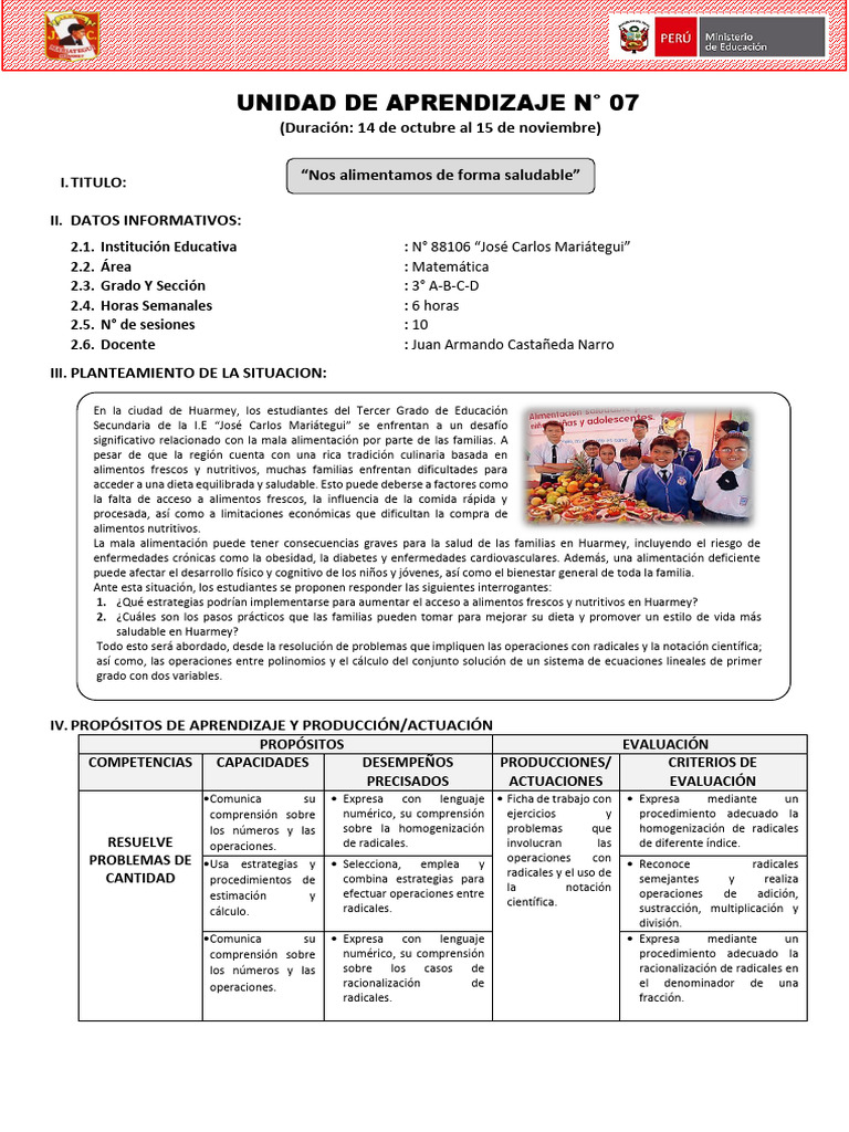 Unidad de Aprendizaje N 07-3ro-Jcm | PDF | Ecuaciones | Aprendizaje