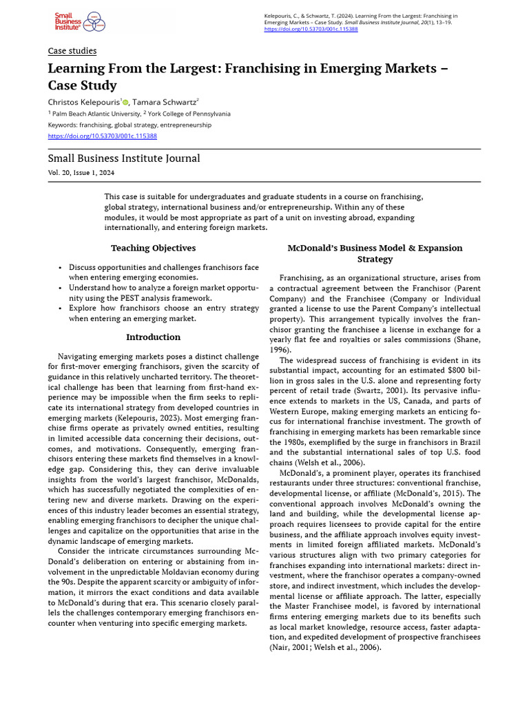Learning From The Largest Franchising in Emerging Markets Case Study | PDF | Franchising | Moldova