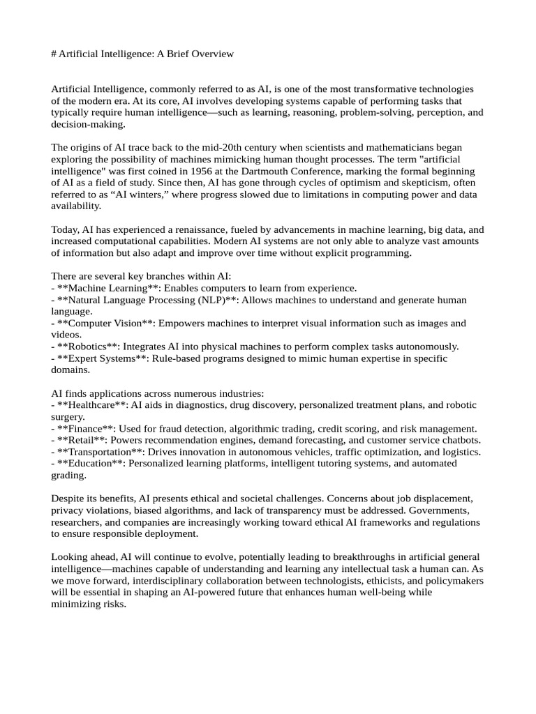 Artificial Intelligence - A Brief Overview | PDF | Artificial ...