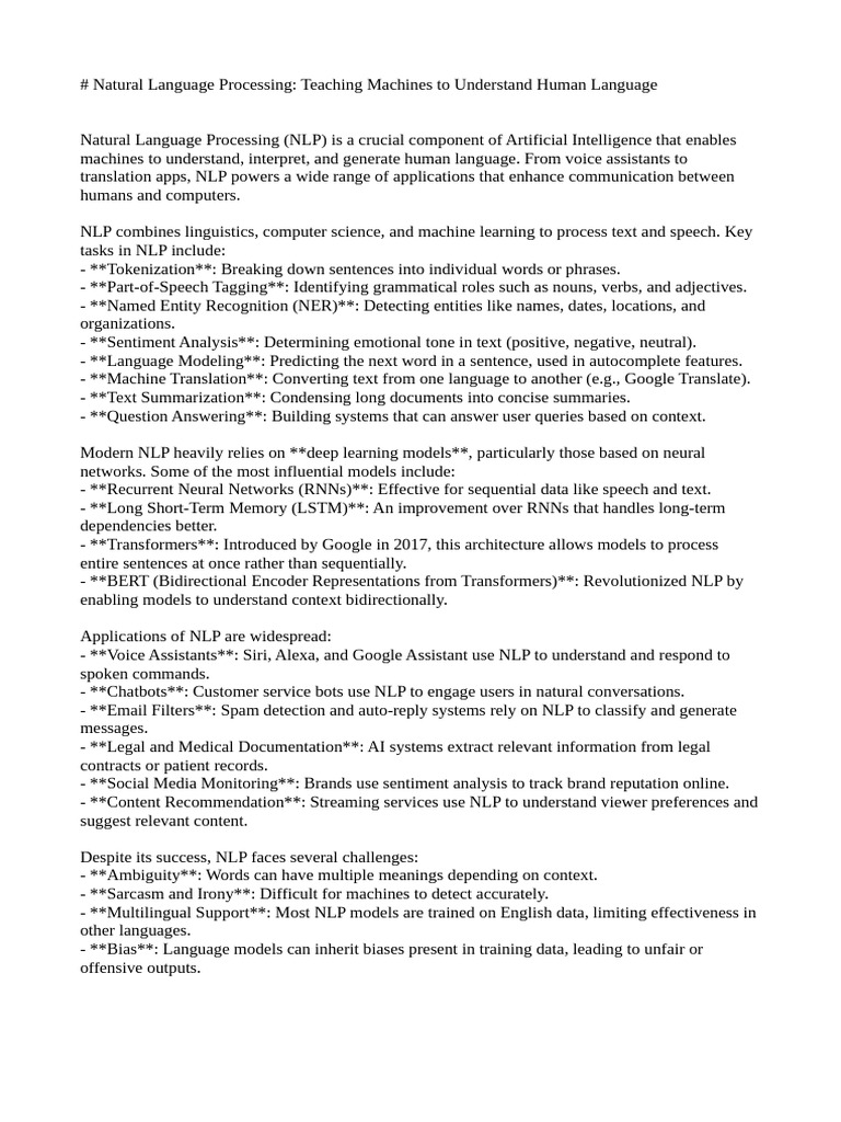 Natural Language Processing: Teaching Machines To Understand Human Language | PDF | Computing ...