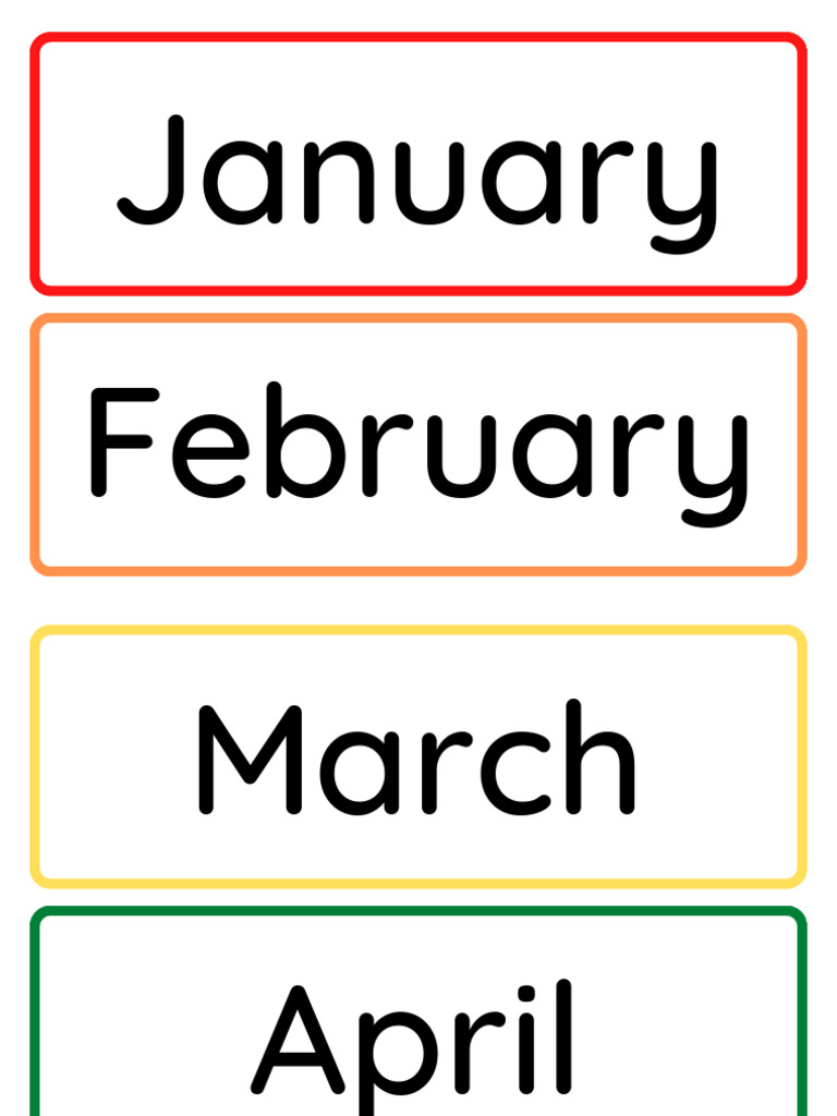 Simple Colorful Months of The Year Flashcards | PDF