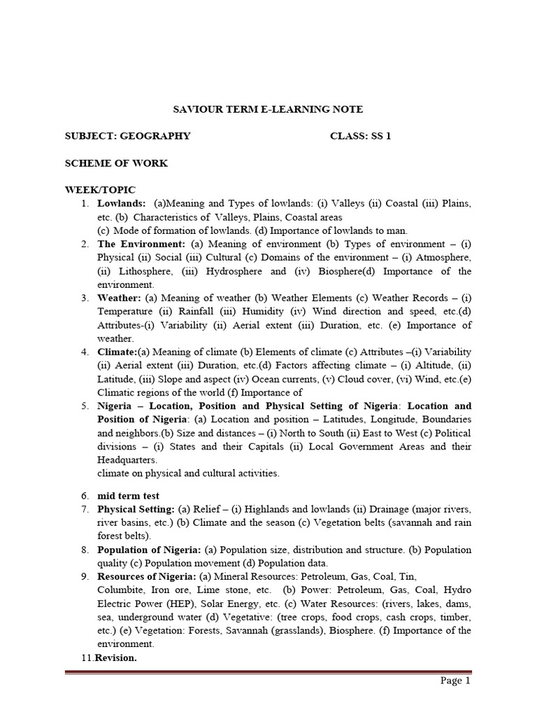 SS1 Geography Saviour Term E-Note | PDF | Ecosystem | Natural Environment