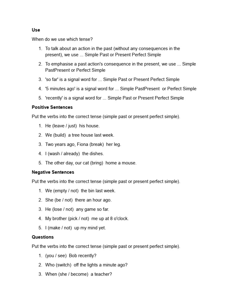 Tenses Worksheet: Past vs Present | PDF | Grammatical Tense | Languages