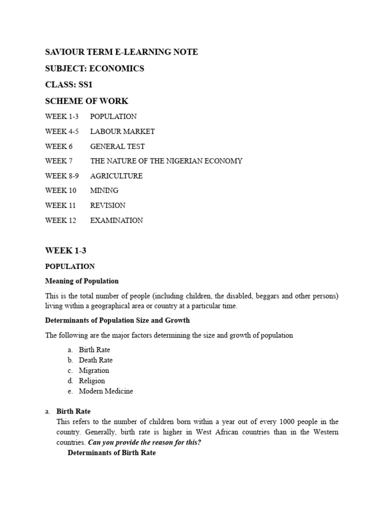 SS 1 Economics Saviour Term E-Note | PDF | Cost Of Living | Agriculture