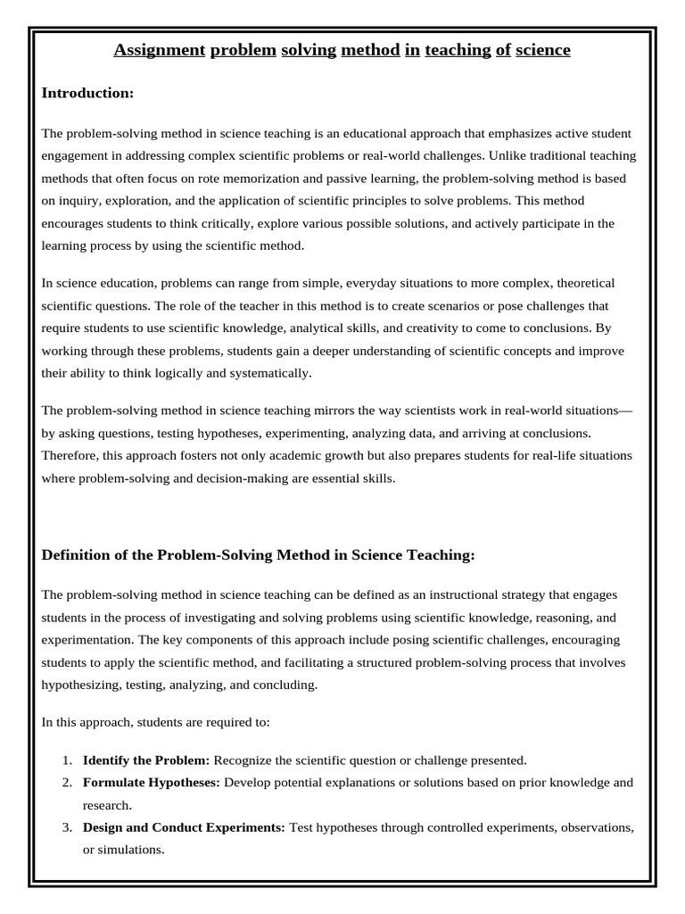 Assignment Problem Solving Method in Teaching of Science 22 | PDF | Methodology | Learning