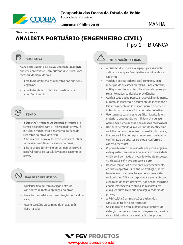 Prova Eng Civil Analista Portuario | PDF | Triângulo | Cimento