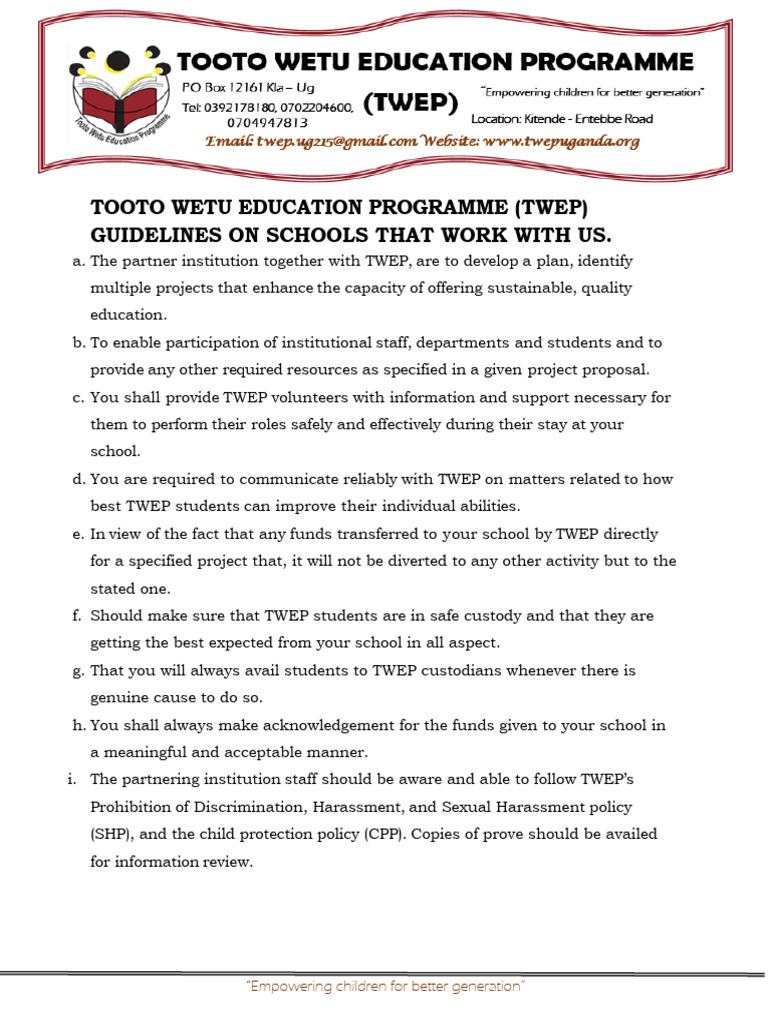 Twep Guidelines On Schools That Work With Us2 | PDF