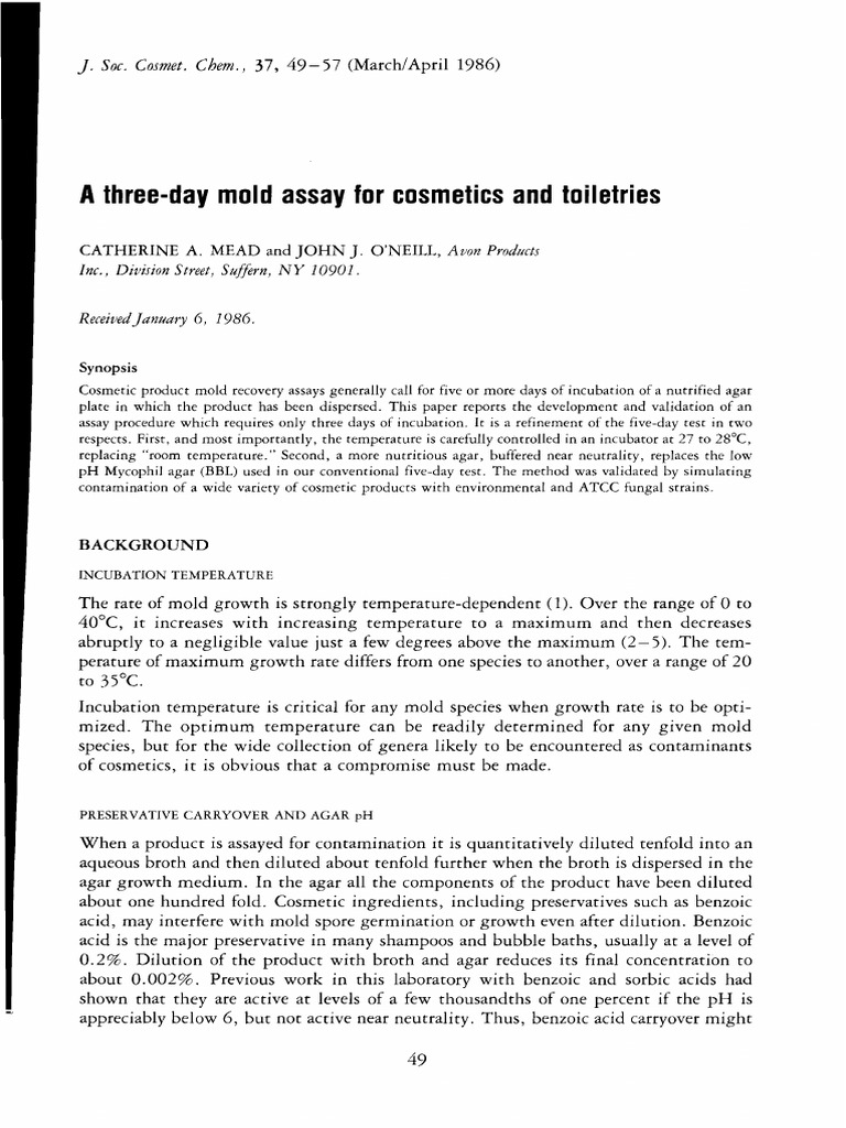 A Three Day Mold Assay For Cosmetics and Toiletries Mead C and O Neil ...