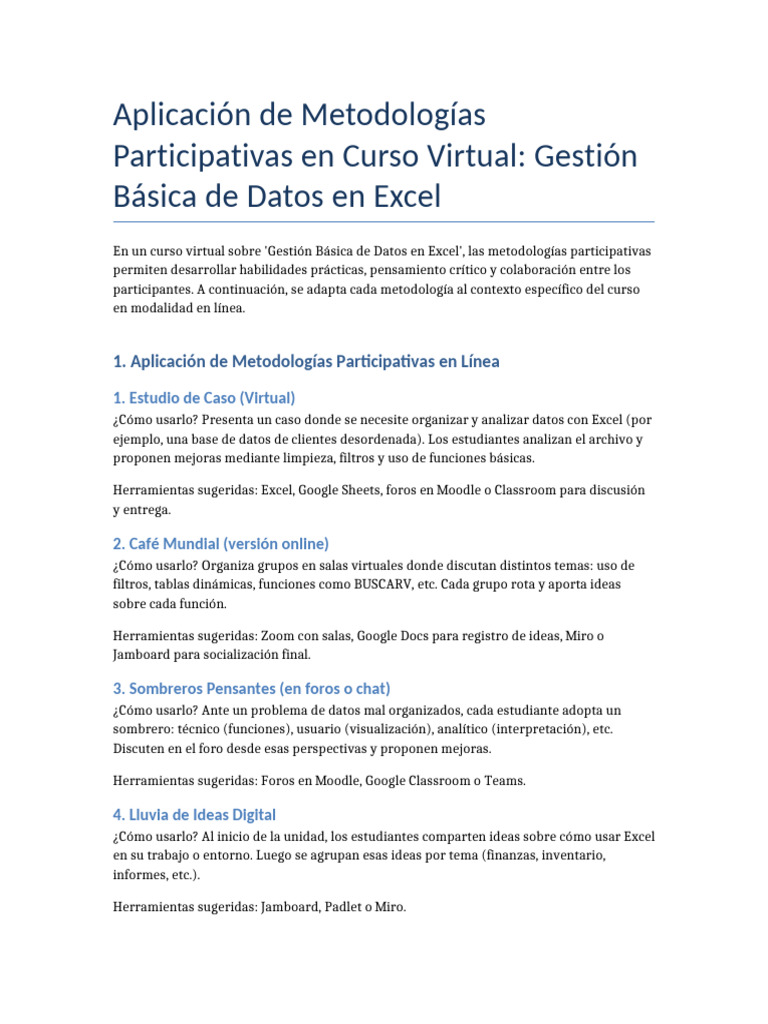 Metodologías Excel Virtual | PDF | Moodle | Microsoft Excel