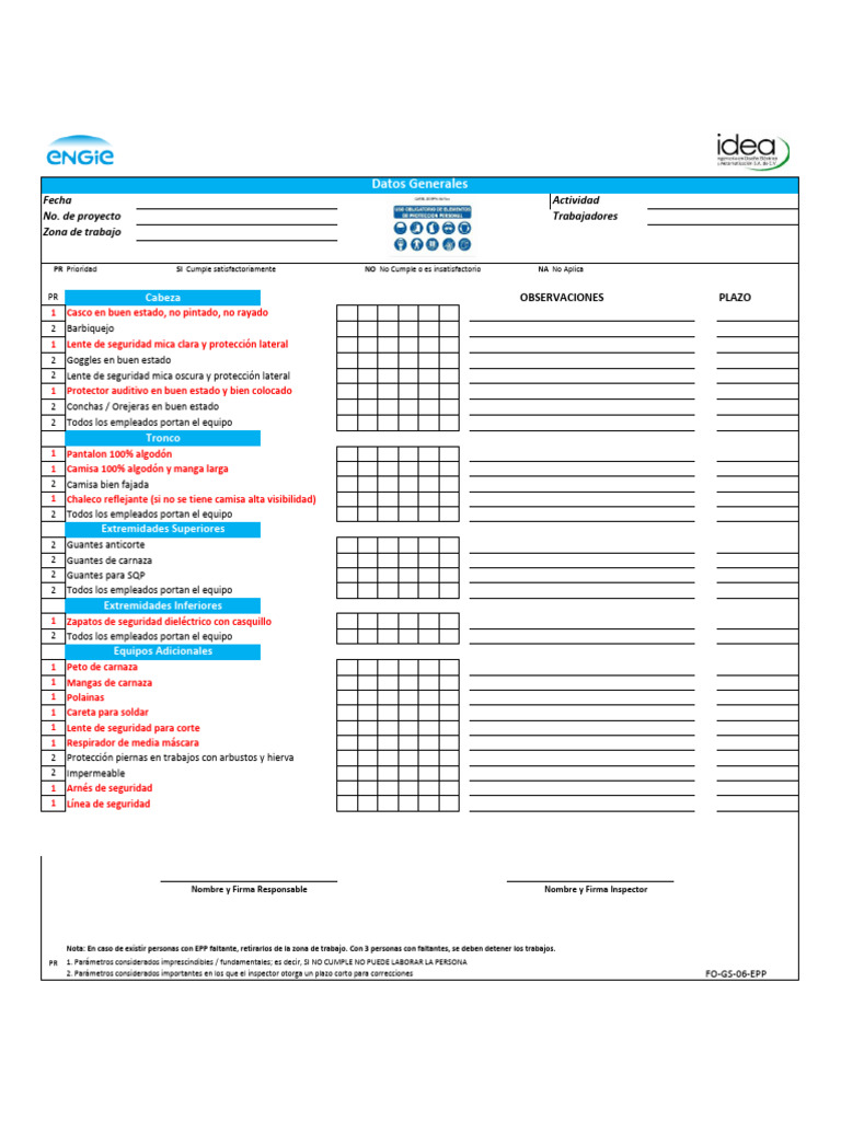 FO-GS-06-EPP - Lista Verificación EPP | PDF | Ropa