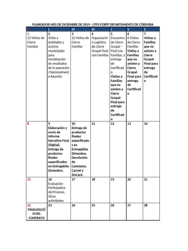 PLANEADOR MES DE DICIEMBRE DE 2019 | PDF