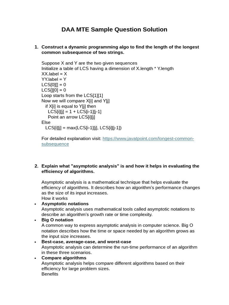DAA MTE Sample Question Solution | PDF | Time Complexity | Theoretical Computer Science