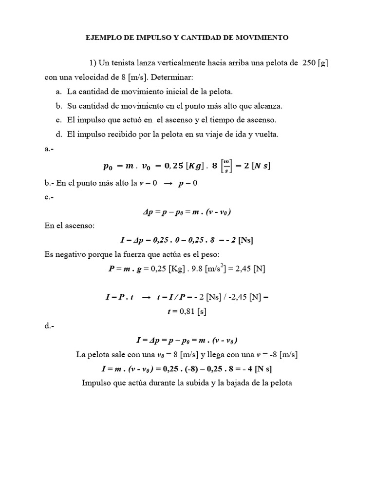 Ejemplo de Impulso y Cantidad de Movimiento | PDF
