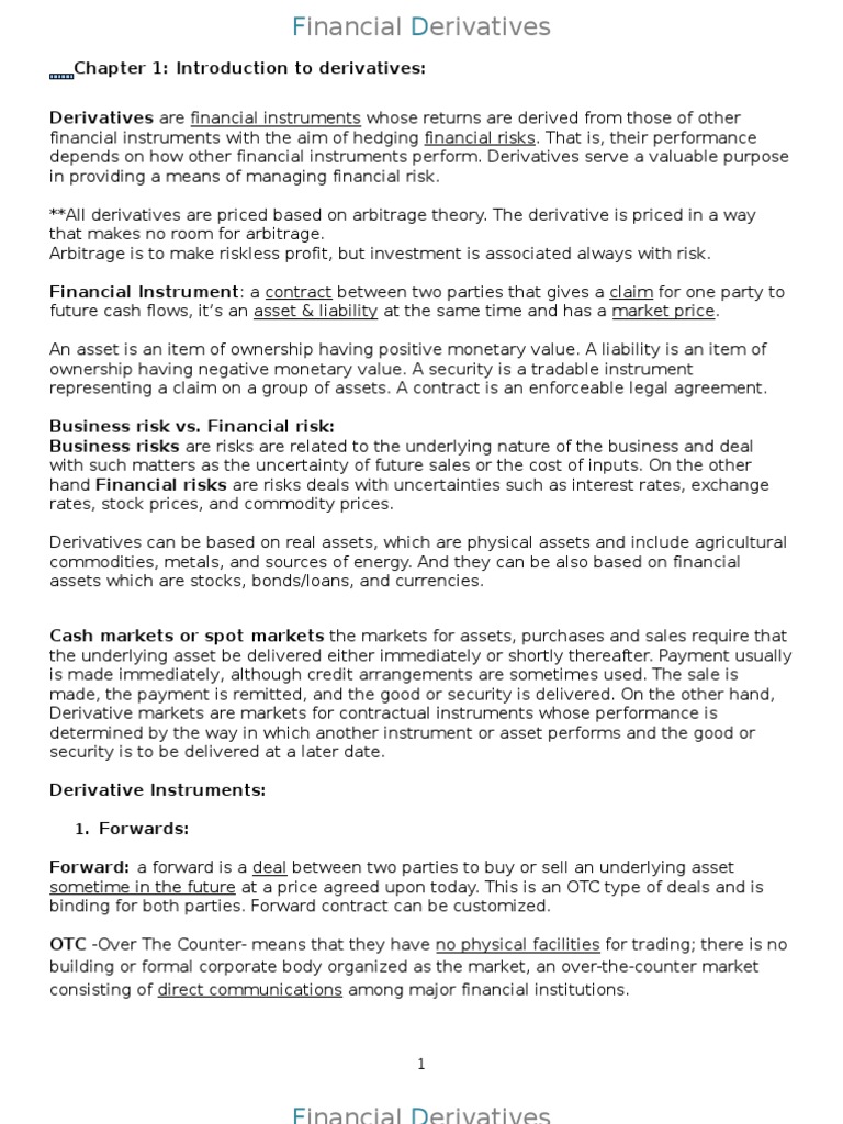 Financial Derivatives | PDF | Option (Finance) | Futures Contract