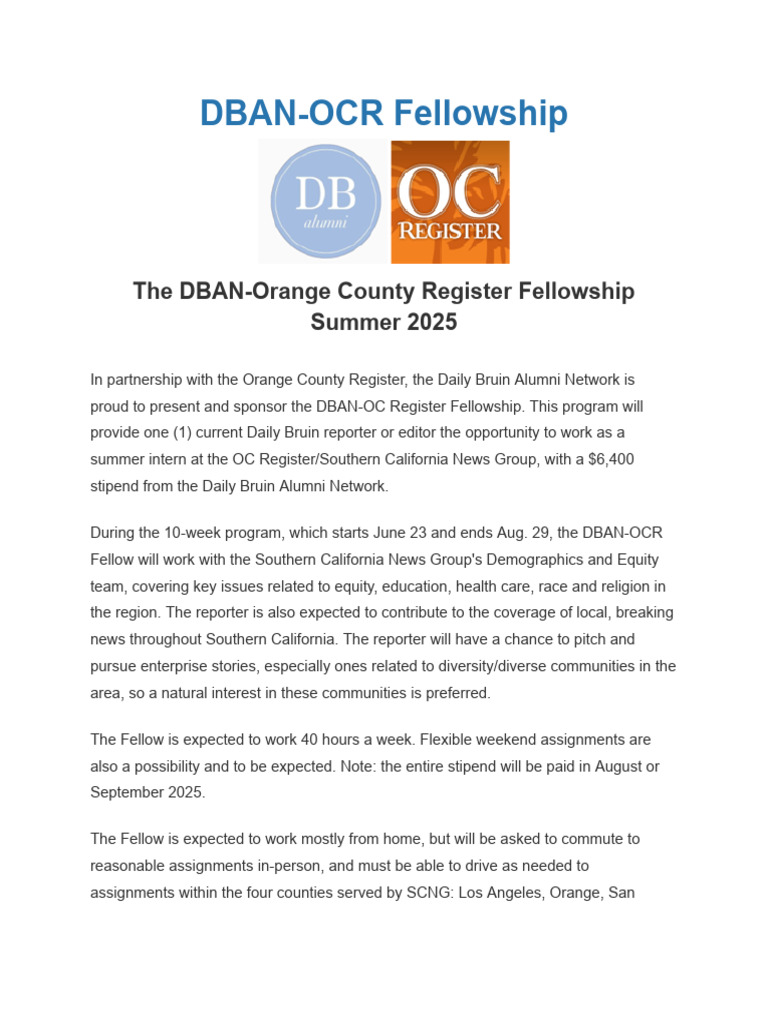 DBAN OCR Fellowship 2025 | PDF | Southern California | Journalism