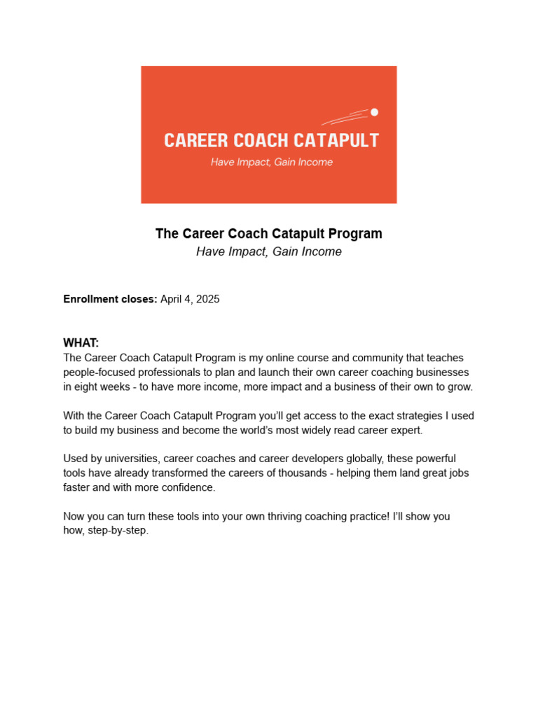 Career Coach Catapult Info Sheet | PDF