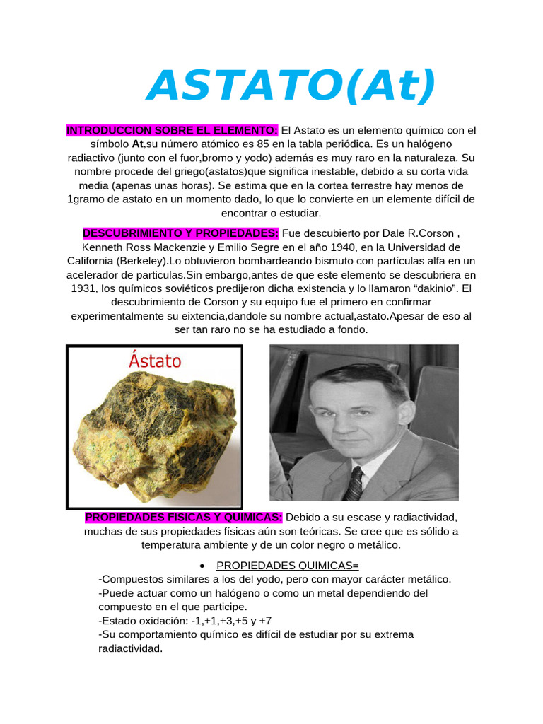Astató: propiedades y usos en medicina | PDF | Átomos | Elementos químicos