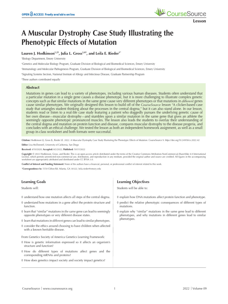 A Muscular Dystrophy Case Study Illustrating The P | PDF | Mutation | Gene