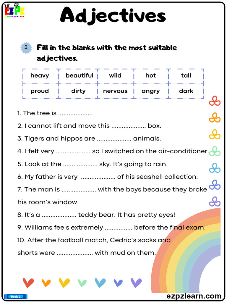 Adjectives Fill in The Blanks With The Correct Adjectives bk2 | PDF