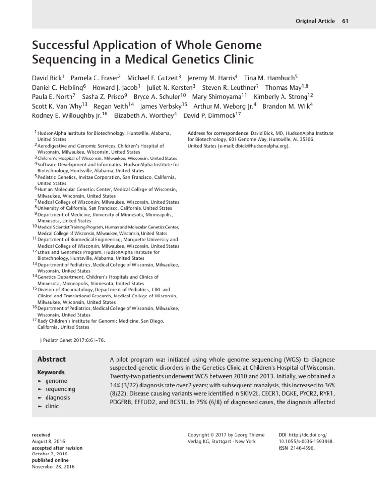 Successful Application of Whole Genome Sequencing in A Medical Genetics Clinic | PDF | Whole ...