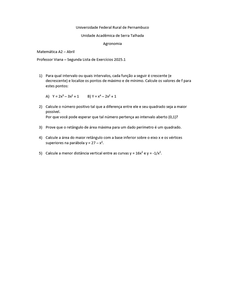 Exercícios De Matemática A2 Agronomia Pdf