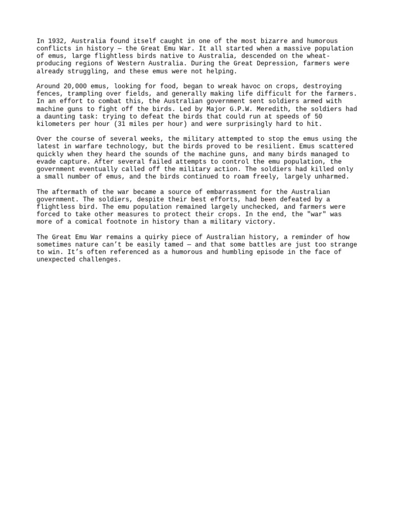 The Great Emu War When Australia Lost To Birds | PDF