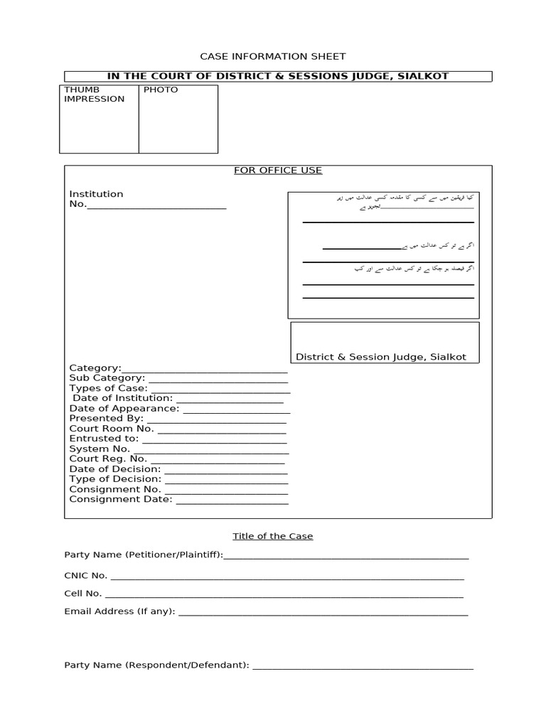 Case Information Sheet | PDF