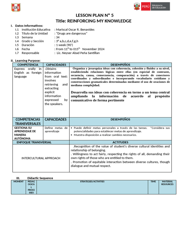 SESION N°5 - 3° - INGLES NAPS (Exam) | PDF | Cognitive Psychology ...