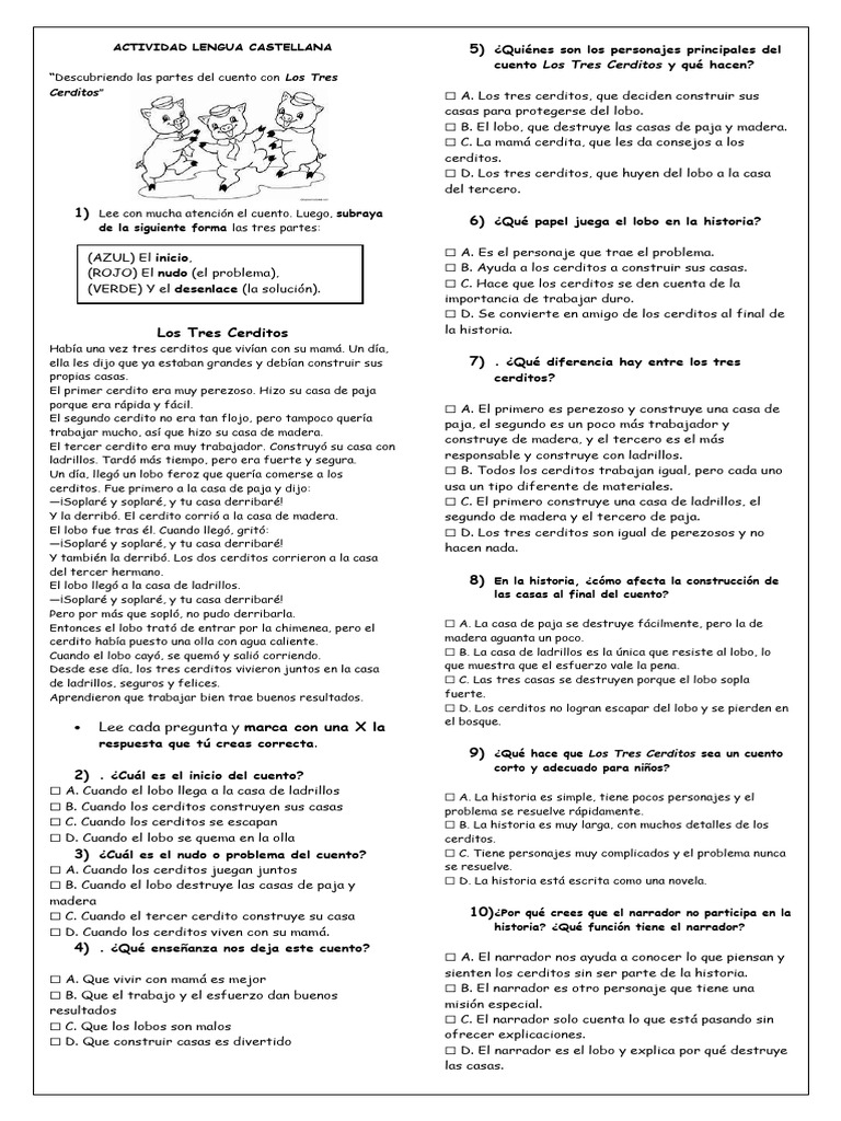 Actividad de Español Los Tres Cerditos | PDF