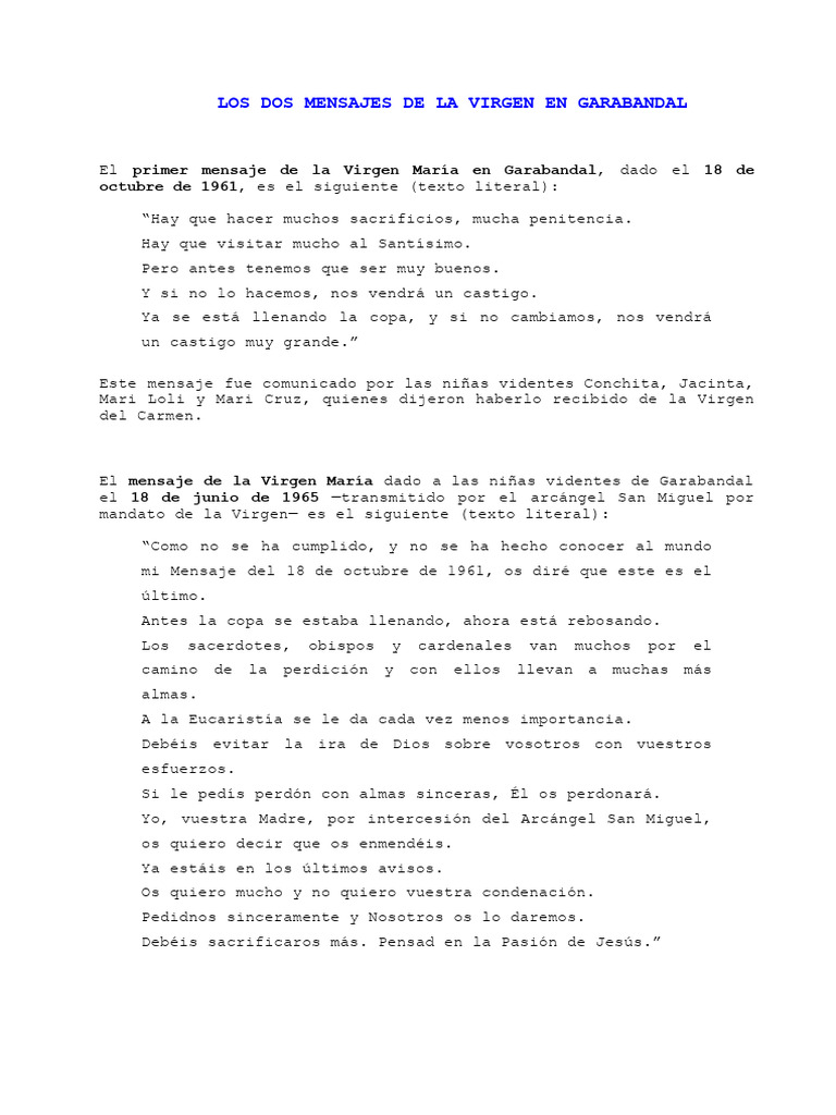 Los Dos Mensajes de La Virgen en Garabandal | PDF