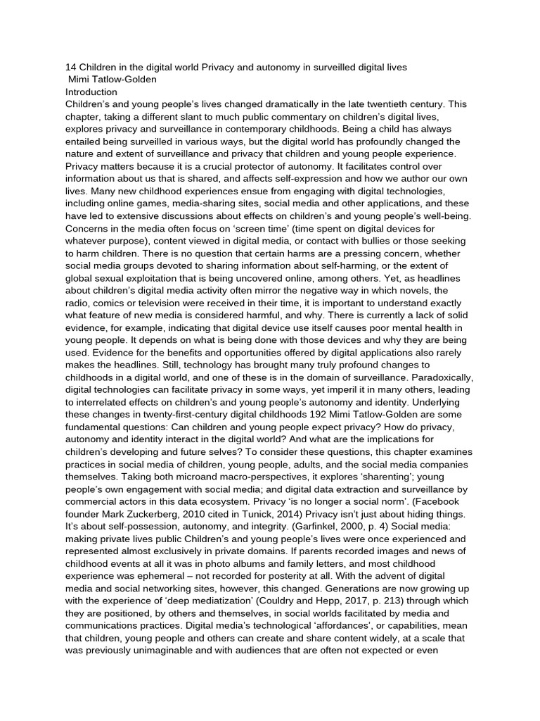 14 Children in the digital world Privacy and autonomy in surveilled ...