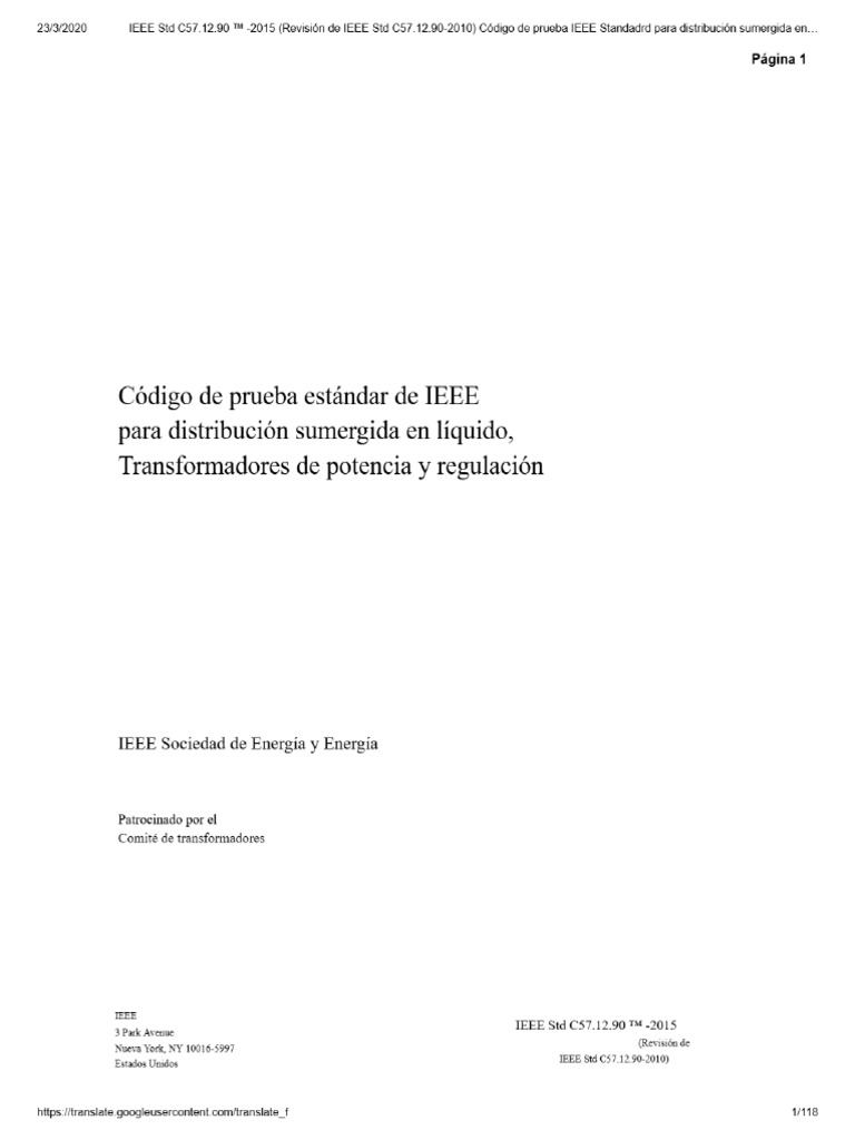 IEEE STD C57.12.90 ™ - 2015 (Revisión de IEEE STD C57.12.90-2010) Código de Prueba IEEE ...