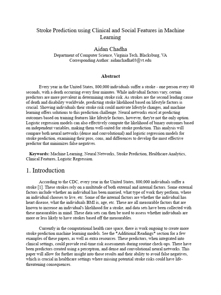 Stroke Prediction Using Clinical and Social Features in Machine | PDF | Logistic Regression ...