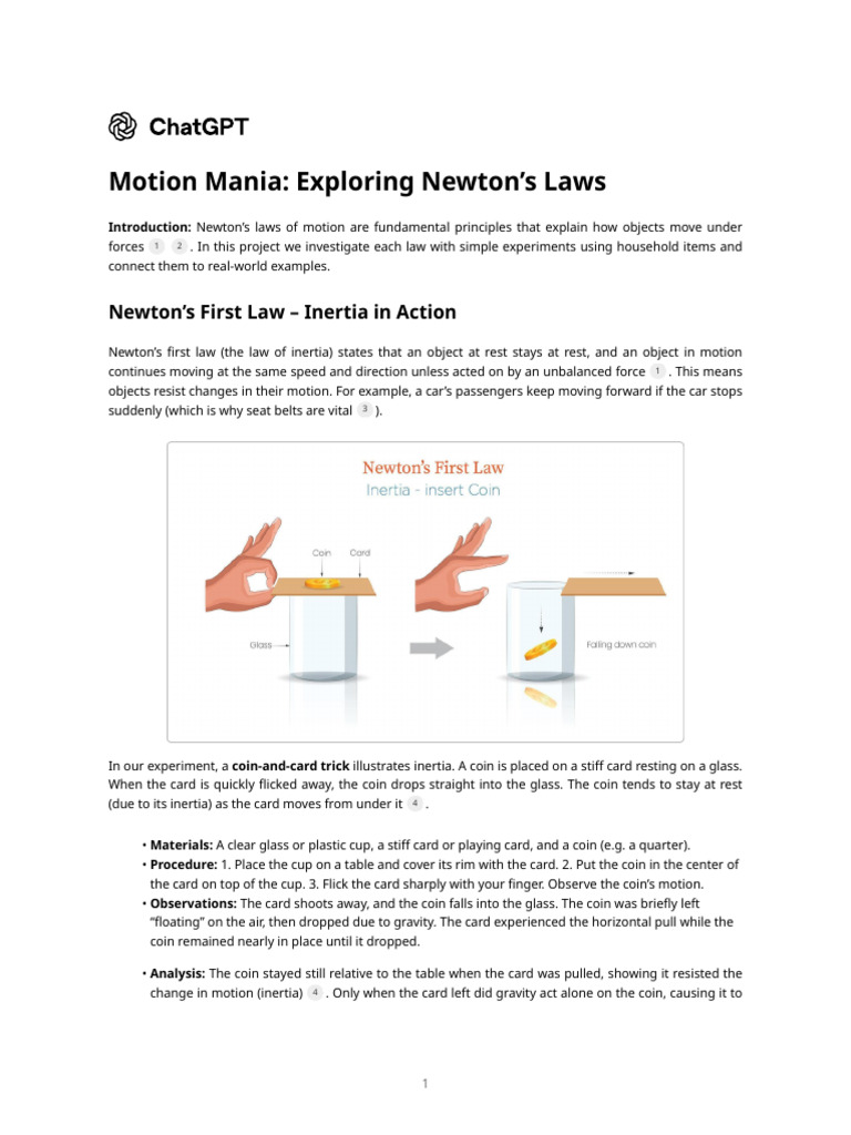 Inertia and Motion: Coin Trick Experiment | PDF | Force | Newton's Laws ...