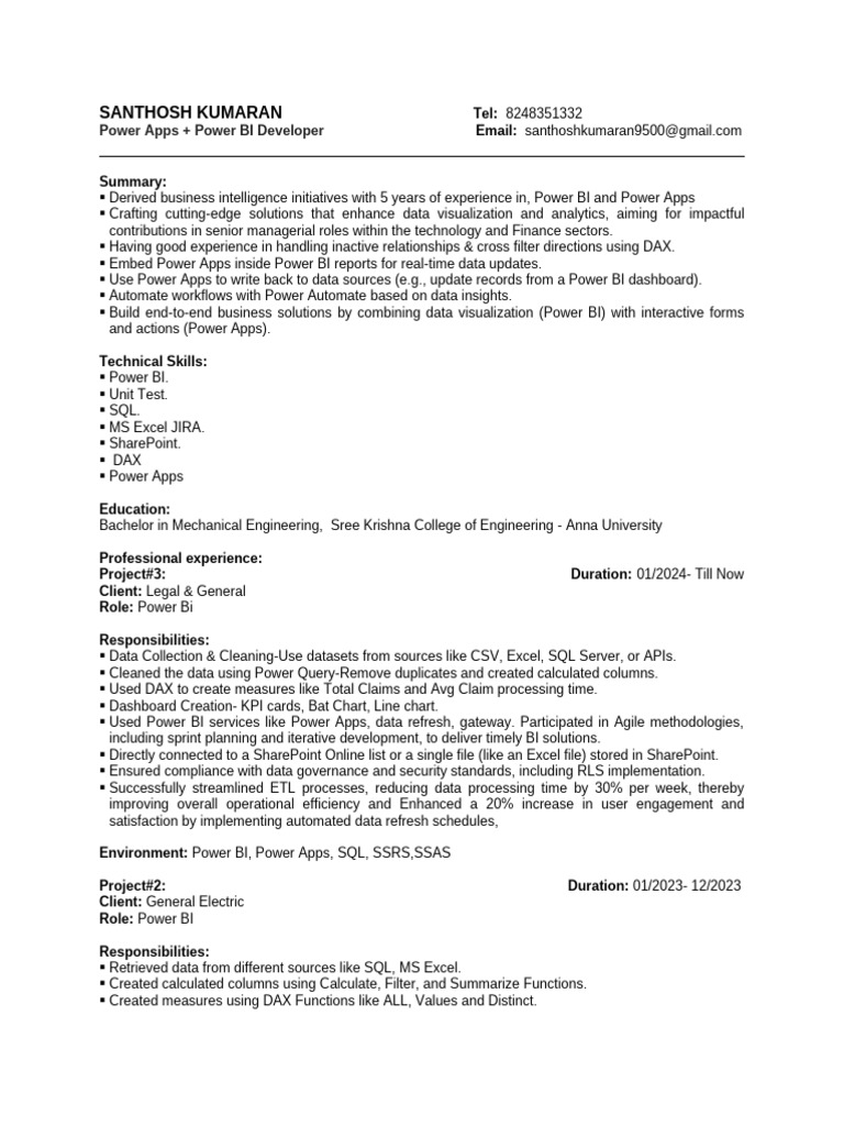 Santhosh Kumaran: Power BI Developer Profile | PDF | Business ...