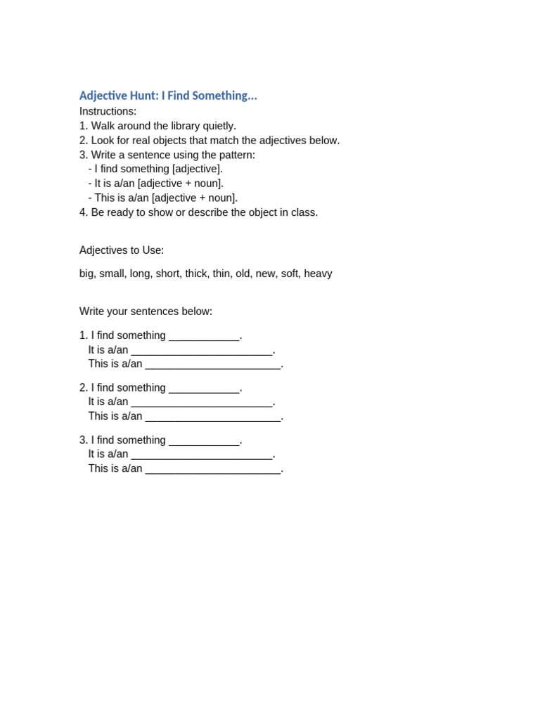 Adjective Hunt Task | PDF