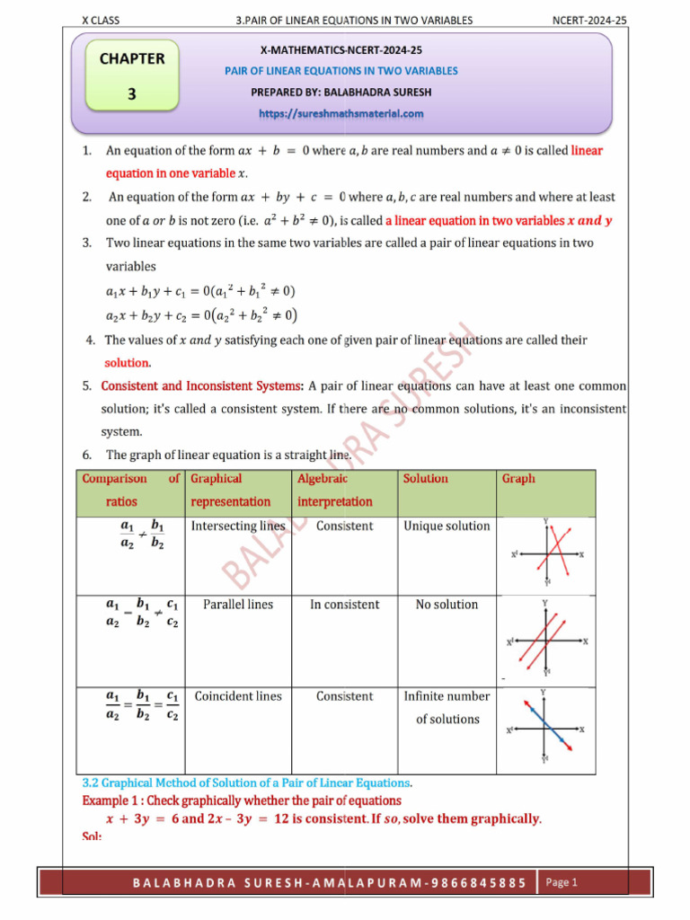 X NCERT2024 25 Mathematics 3.pair of Linear Equations in Two Variables ...