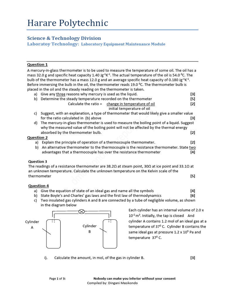 Lab Equipment Maintenance - Worksheet 2 | PDF | Thermometer | Gases
