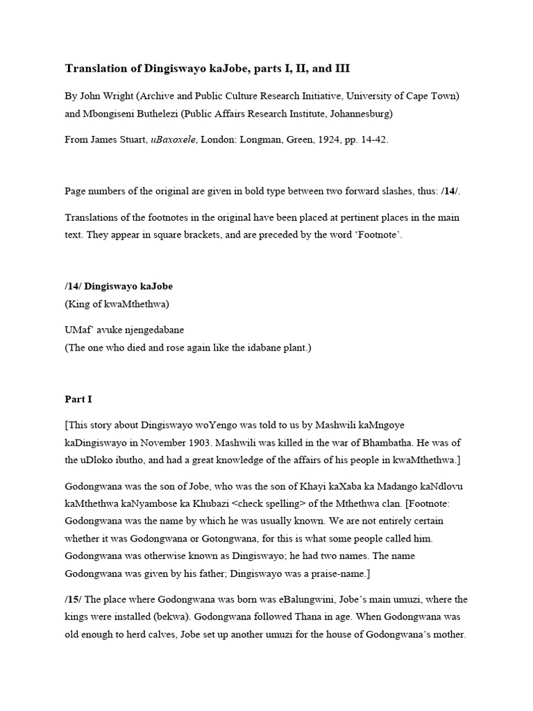 Translation of Dingiswayo's Story | PDF